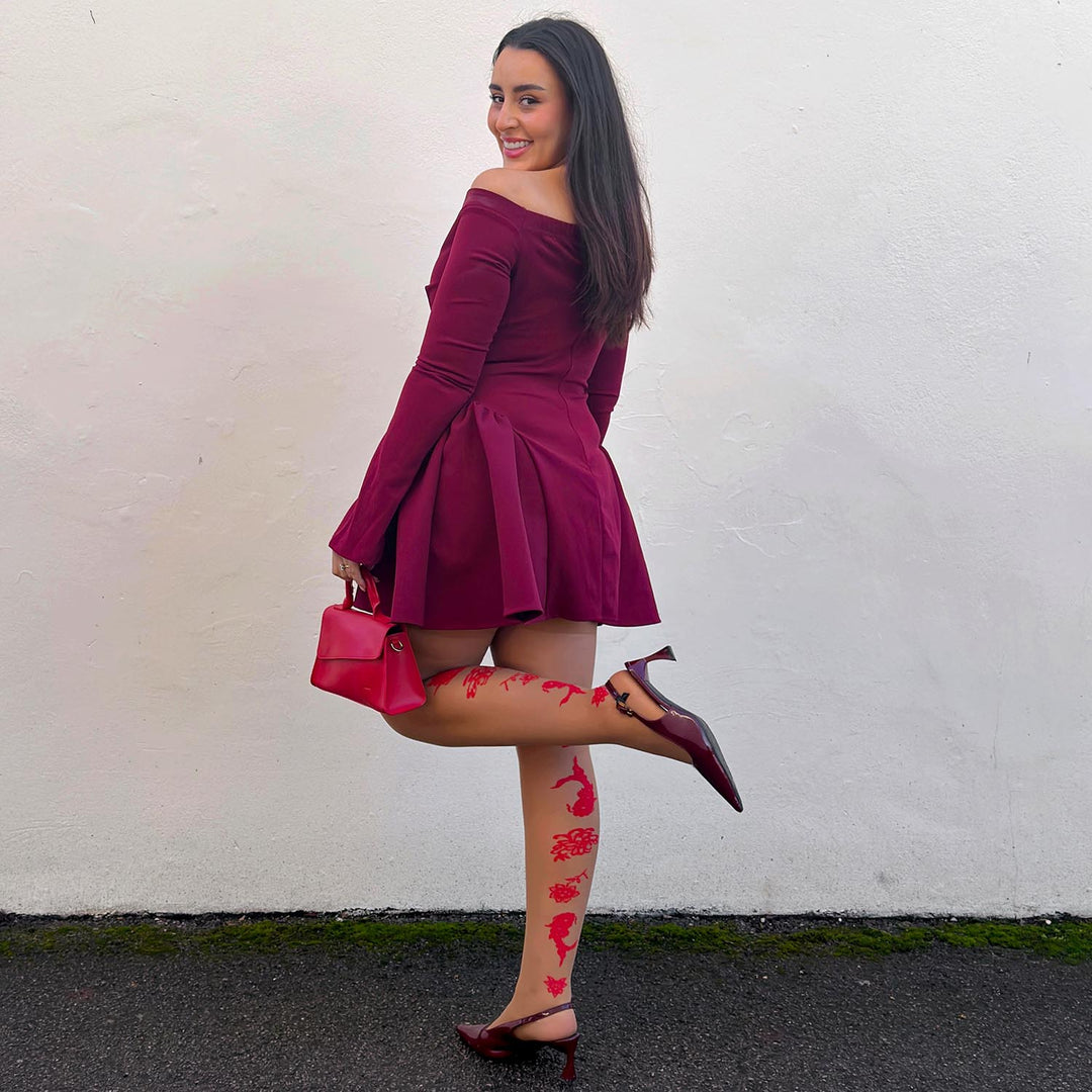 Paper Cut Caramel Latte Tights | Red & Nude Lunar New Year | Snag – Snag US