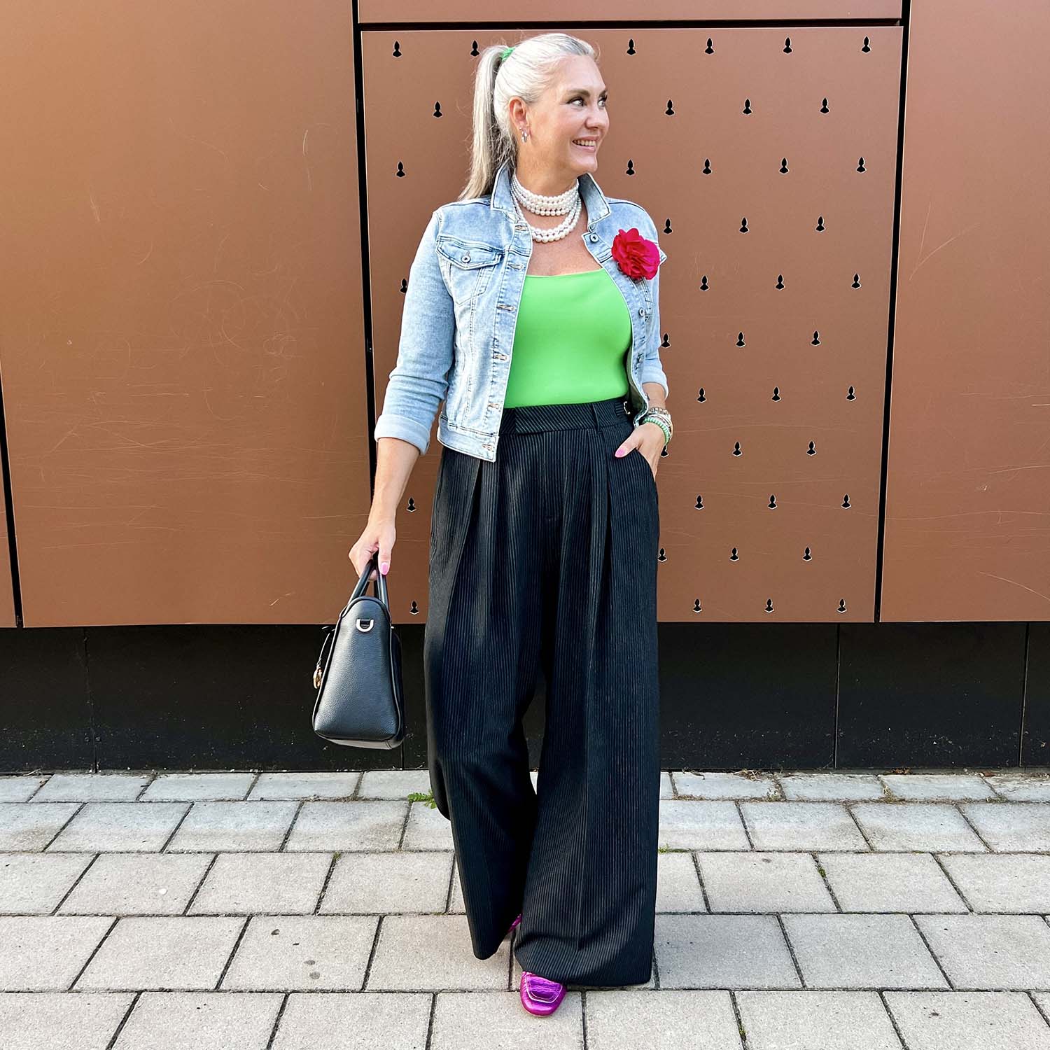Wide Leg Pinstripe Tailored Trousers - Black - Tights Wide Leg Pinstripe Tailored Trousers - Black - Tights